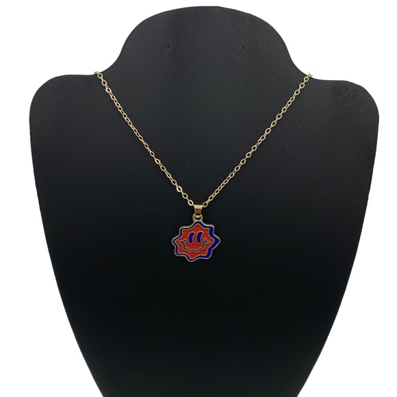 Jewelry | Retro Acid Smiley Trippy Red Blue Golden Necklace | Poshmark